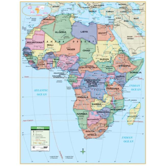 The Map Shop KA-AFR-PRMRY-42x54-laminated Africa Primary Wall Map ...