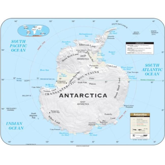 The Map Shop KA-ANT-SHR-38x30-laminated Antarctica Shaded Relief Wall ...