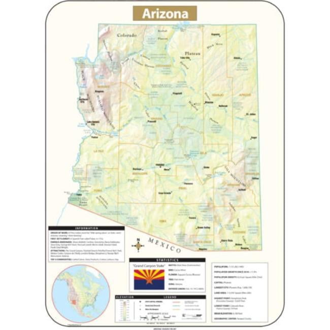 The Map Shop KA-S-AZ-SHR-28x38-laminated Arizona Shaded Relief State ...
