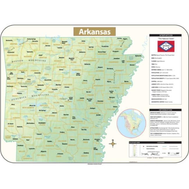 The Map Shop KA-S-AR-SHR-56x42-paper Arkansas Shaded Relief State Wall ...