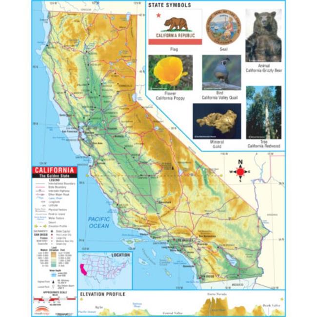 The Map Shop KA-S-CA-PRMRY-laminated California Primary Thematic Wall ...