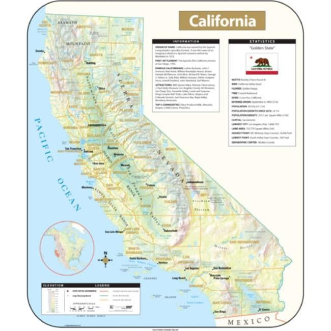 The Map Shop KA-S-CA-SHR-42x50-laminated California Shaded Relief State ...