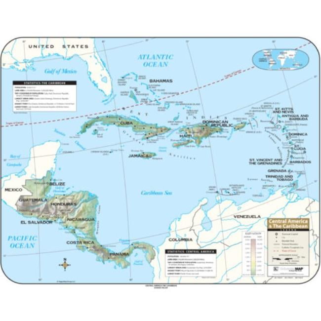 The Map Shop KA-CAM-SHR-53x42-laminated Central America Shaded Relief ...