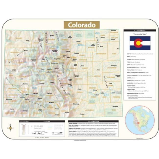 The Map Shop KA-S-CO-SHR-38x29-laminated Colorado Shaded Relief State ...