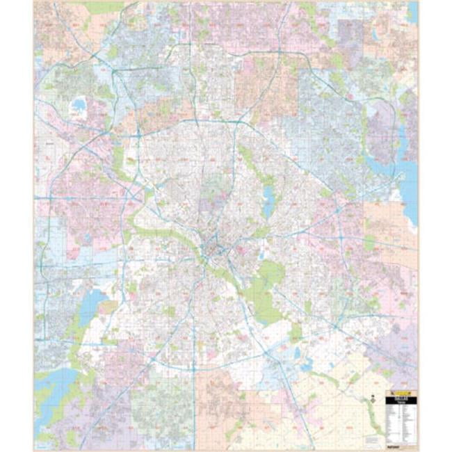 The Map Shop KA-C-TX-DALLAS-lam-rails-black Dallas, TX Wall Map ...