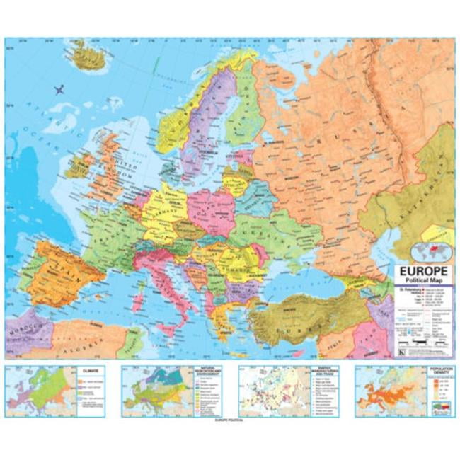 The Map Shop KA-EUR-ADV-POL-63x54-laminated Europe Advanced Political ...