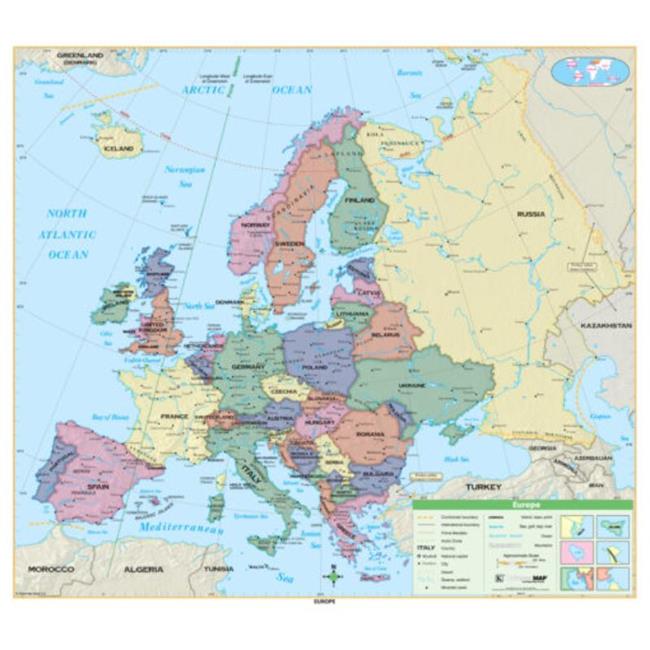 The Map Shop KA-EUR-ESSTL-54x69-laminated Europe Essential Wall Map ...