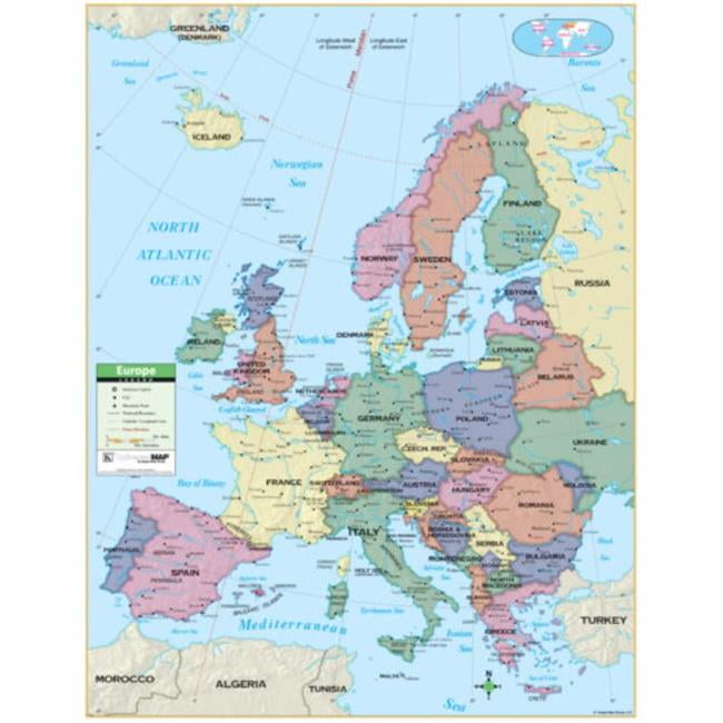 The Map Shop KA-EUR-PRMRY-42x53-laminated Europe Primary Wall Map ...