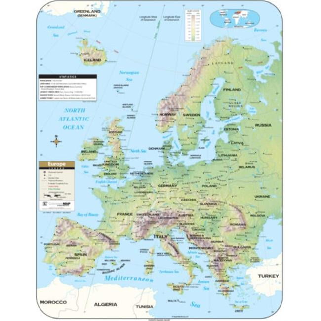 The Map Shop KA-EUR-SHR-42x54-laminated Europe Shaded Relief Wall Map ...