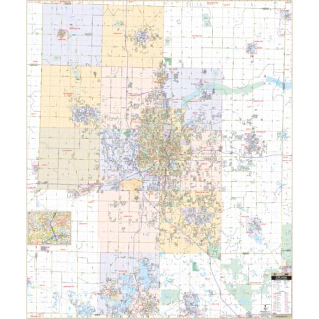 The Map Shop KA-C-MI-FLINT-laminated Flint, MI Wall Map, Laminated - 57 ...