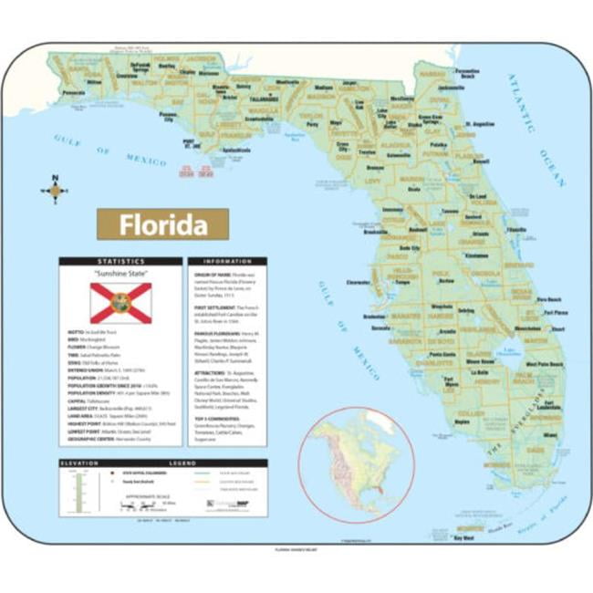 The Map Shop KA-S-FL-SHR-63x54-paper Florida Shaded Relief State Wall ...