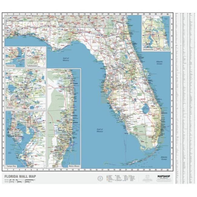 The Map Shop KA-S-FL-WALL-lam-rails-walnut Florida State Wall Map ...
