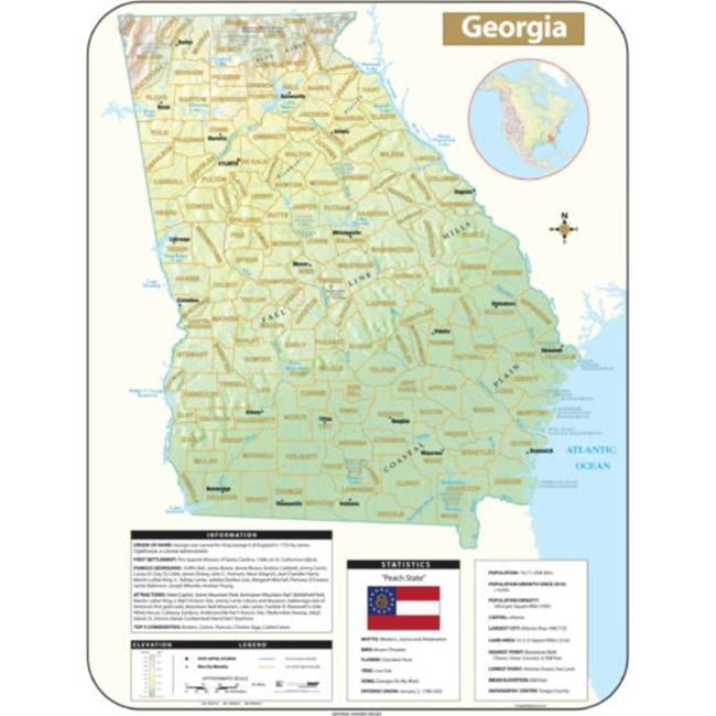 The Map Shop KA-S-GA-SHR-29x38-laminated Georgia Shaded Relief State ...