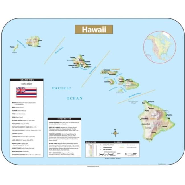 The Map Shop KA-S-HI-SHR-51x42-laminated Hawaii Shaded Relief State ...