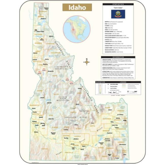 The Map Shop KA-S-ID-SHR-29x38-laminated Idaho Shaded Relief State Wall ...