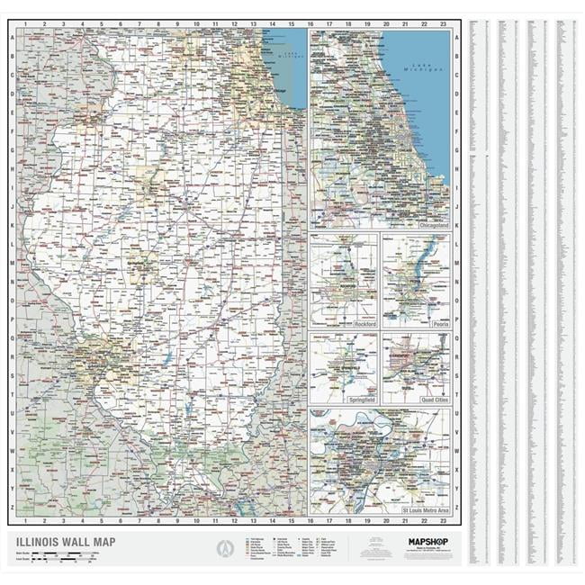 The Map Shop KA-S-IL-WALL-lam-rails-walnut Illinois State Wall Map ...