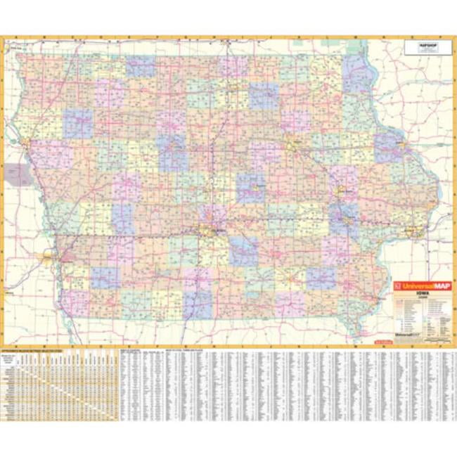The Map Shop KA-S-IA-WALL-lam-rails-walnut Iowa State Wall Map ...