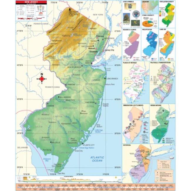 The Map Shop KA-S-NJ-INTER-laminated Jersey Intermediate Thematic State ...