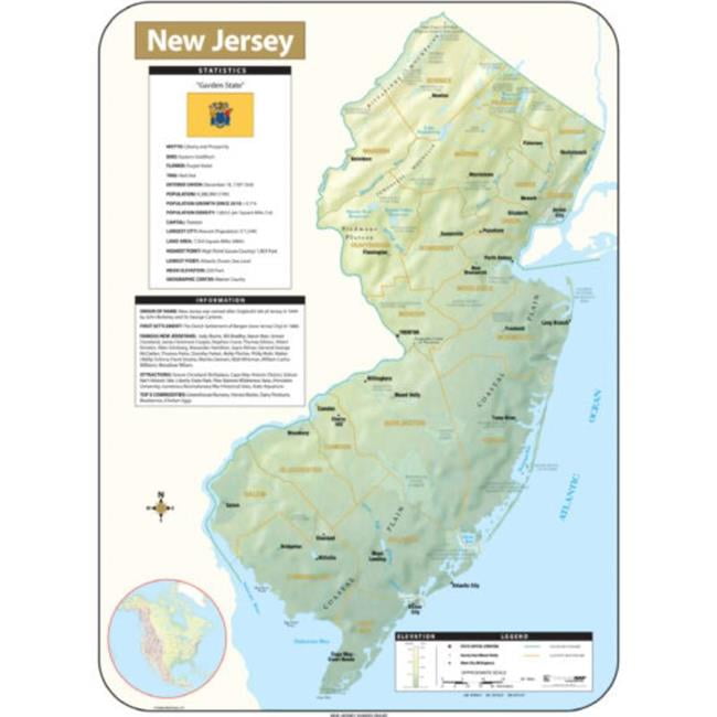 The Map Shop KA-S-NJ-SHR-42x57-laminated Jersey Shaded Relief State ...