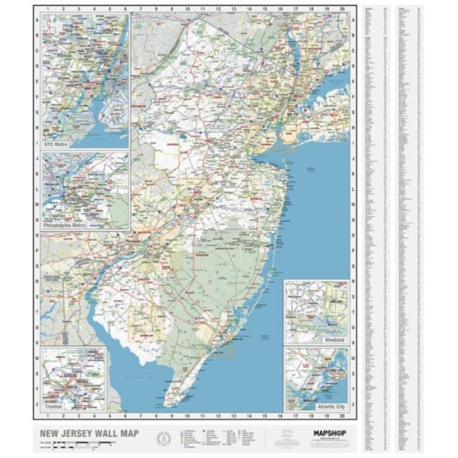 The Map Shop KA-S-NJ-WALL-lam-rails-black Jersey State Wall Map ...