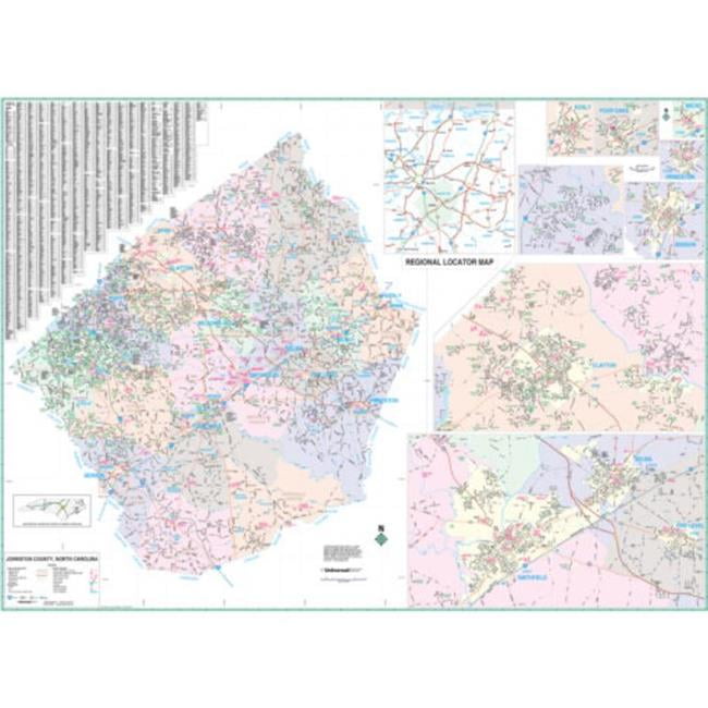 The Map Shop KA-C-NC-JOHNSTON-laminated Johnston County, NC Wall Map ...
