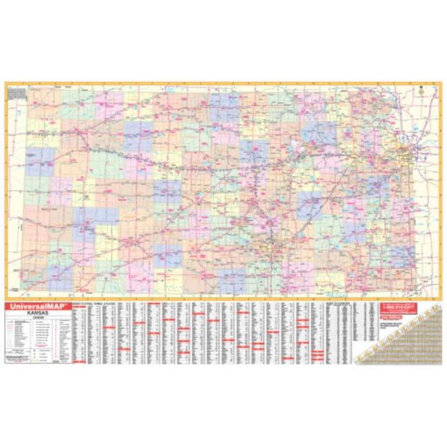 The Map Shop KA-S-KS-WALL-lam-rails-walnut Kansas State Wall Map ...