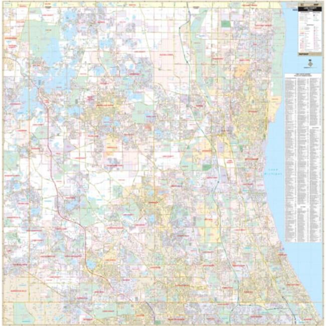 The Map Shop KA-C-IL-LAKE-lam-rails-walnut Lake County, IL Wall Map ...