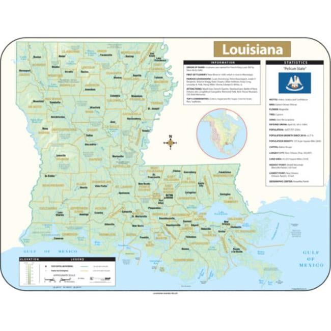 The Map Shop KA-S-LA-SHR-63x49-laminated Louisiana Shaded Relief State ...