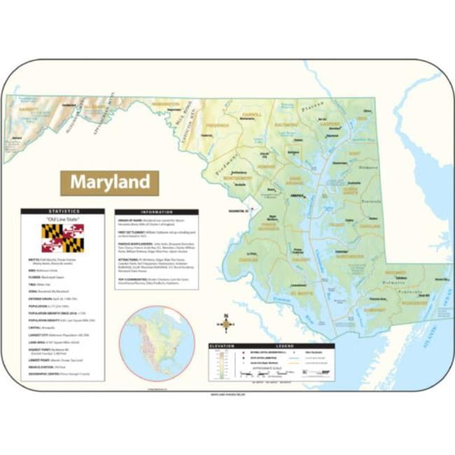 The Map Shop KA-S-MD-SHR-56x42-paper Maryland Shaded Relief State Wall ...