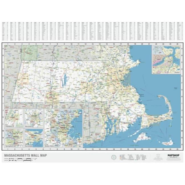 The Map Shop KA-S-MA-WALL-lam-rails-walnut Massachusetts State Wall Map ...