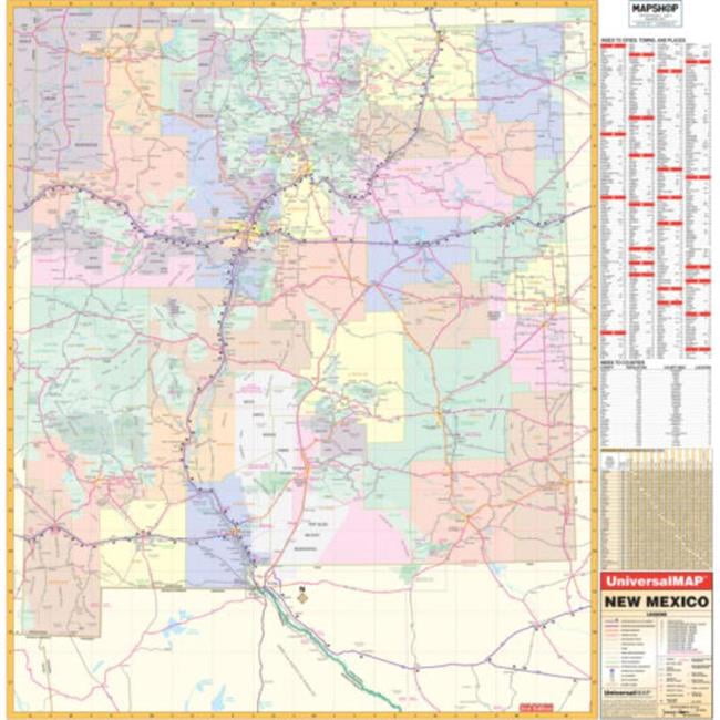 The Map Shop KA-S-NM-WALL-lam-rails-walnut Mexico State Wall Map ...