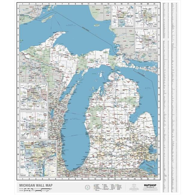 The Map Shop KA-S-MI-WALL-lam-rails-walnut Michigan State Wall Map ...