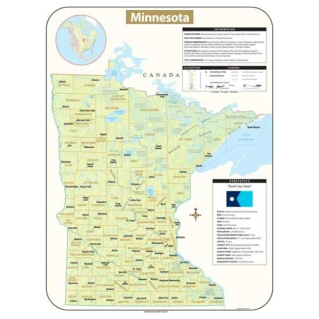 The Map Shop KA-S-MN-SHR-54x71-paper Minnesota Shaded Relief State Wall ...