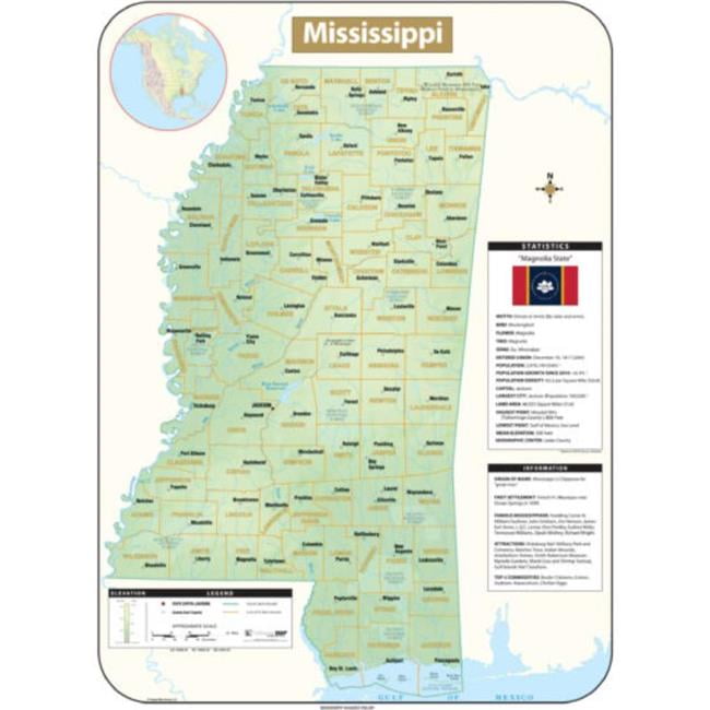 The Map Shop KA-S-MS-SHR-42x57-laminated Mississippi Shaded Relief ...