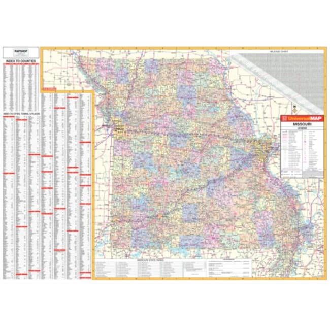 The Map Shop KA-S-MO-WALL-laminated Missouri State Wall Map, Laminated ...