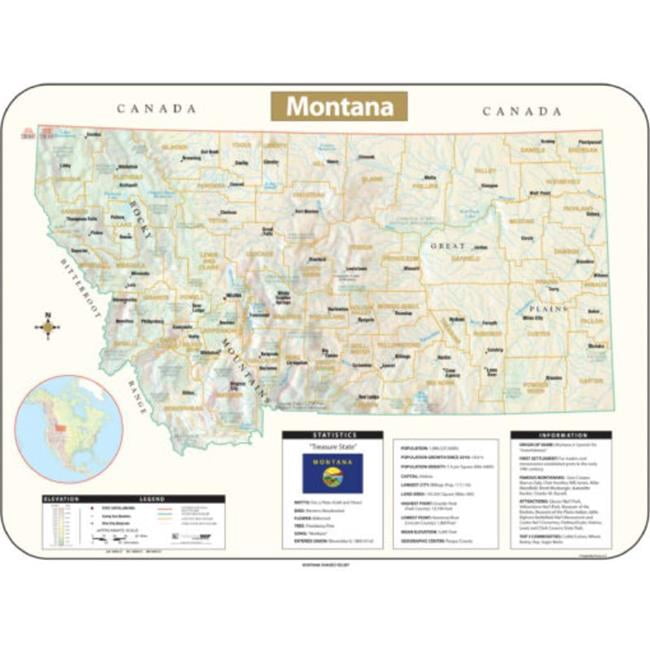 The Map Shop KA-S-MT-SHR-56x42-laminated Montana Shaded Relief State ...