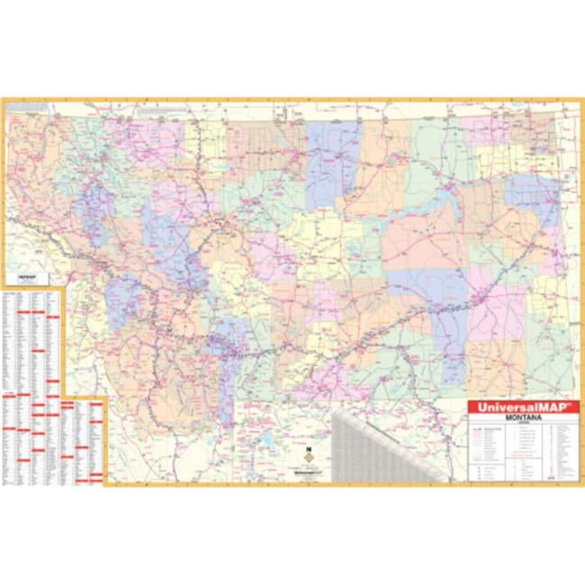 The Map Shop KA-S-MT-WALL-lam-rails-walnut Montana State Wall Map ...