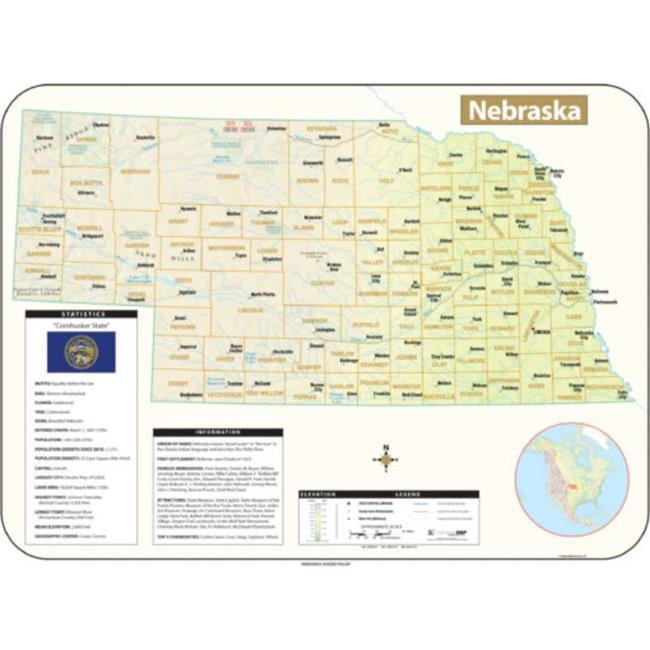 The Map Shop KA-S-NE-SHR-38x28-paper Nebraska Shaded Relief State Wall ...
