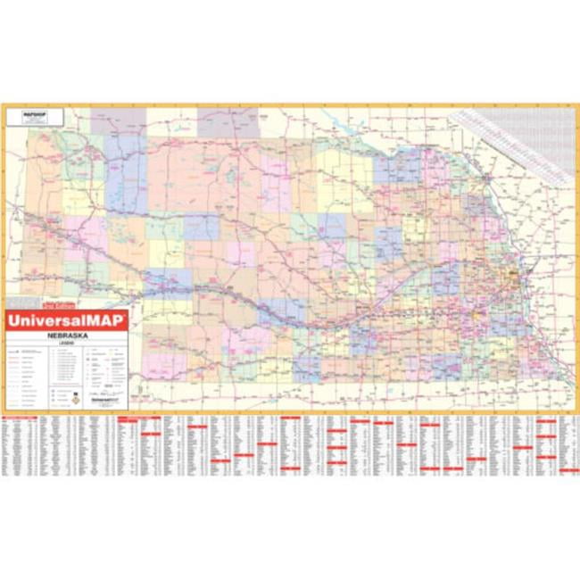 The Map Shop KA-S-NE-WALL-laminated Nebraska State Wall Map, Laminated ...