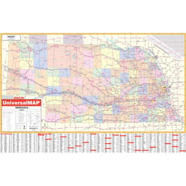 The Map Shop KA-S-NE-WALL-lam-rails-walnut Nebraska State Wall Map ...