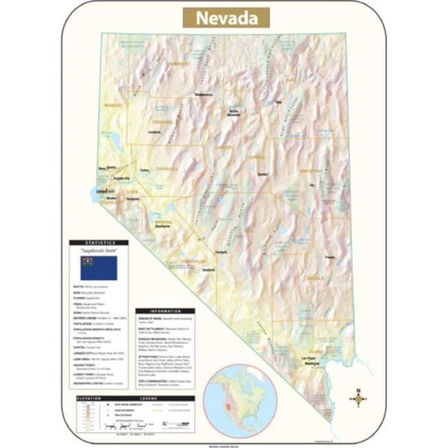 The Map Shop KA-S-NV-SHR-42x57-laminated Nevada Shaded Relief State ...