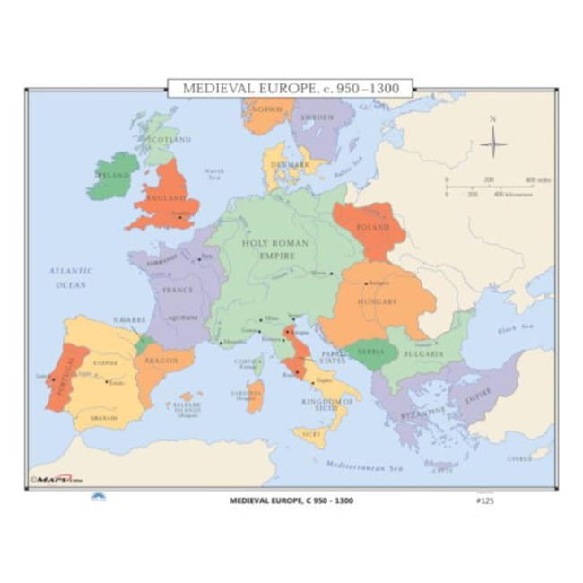The Map Shop KA-HIST-125-lam-rails-black No.125 Medieval Europe, 950 ...