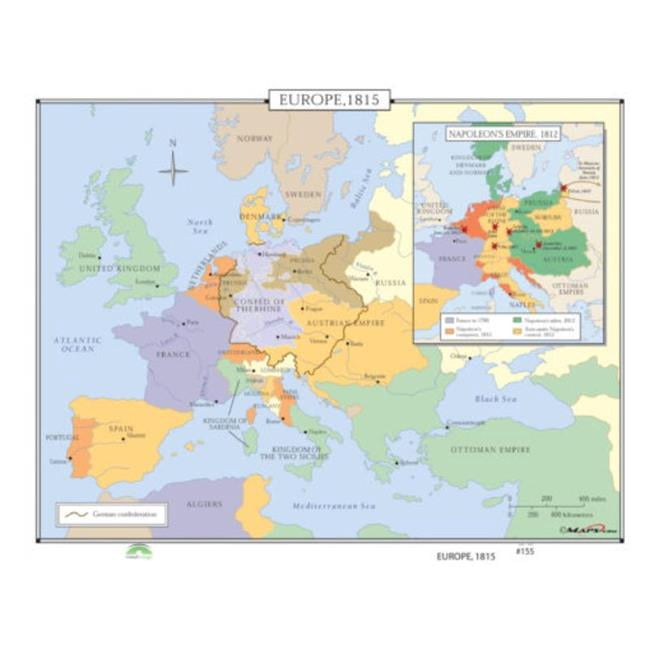 The Map Shop KA-HIST-155-lam-rails-black No.155 Europe, 1815 Map ...