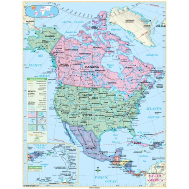 The Map Shop KA-NAM-ESSTL-54x69-laminated North America Essential Wall ...