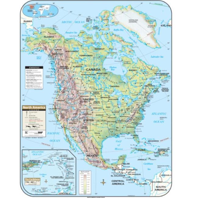 The Map Shop KA-NAM-SHR-42x49-paper North America Shaded Relief Wall ...