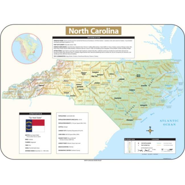 The Map Shop KA-S-NC-SHR-38x28-paper North Carolina Shaded Relief State ...