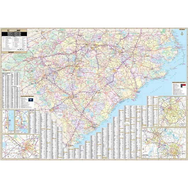The Map Shop KA-R-NC-SC-laminated North & South Carolina Regional Wall ...