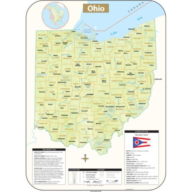 The Map Shop KA-S-OH-SHR-42x57-paper Ohio Shaded Relief State Wall Map ...