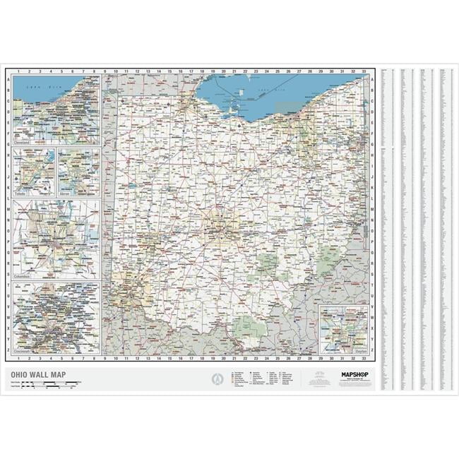 The Map Shop KA-S-OH-WALL-lam-rails-black Ohio State Wall Map ...
