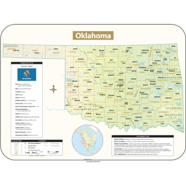 The Map Shop KA-S-OK-SHR-56x42-paper Oklahoma Shaded Relief State Wall ...